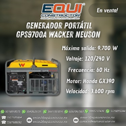 Generador Eléctrico Portátil 9700W Wacker Neuson GPS9700A, Guacaporo